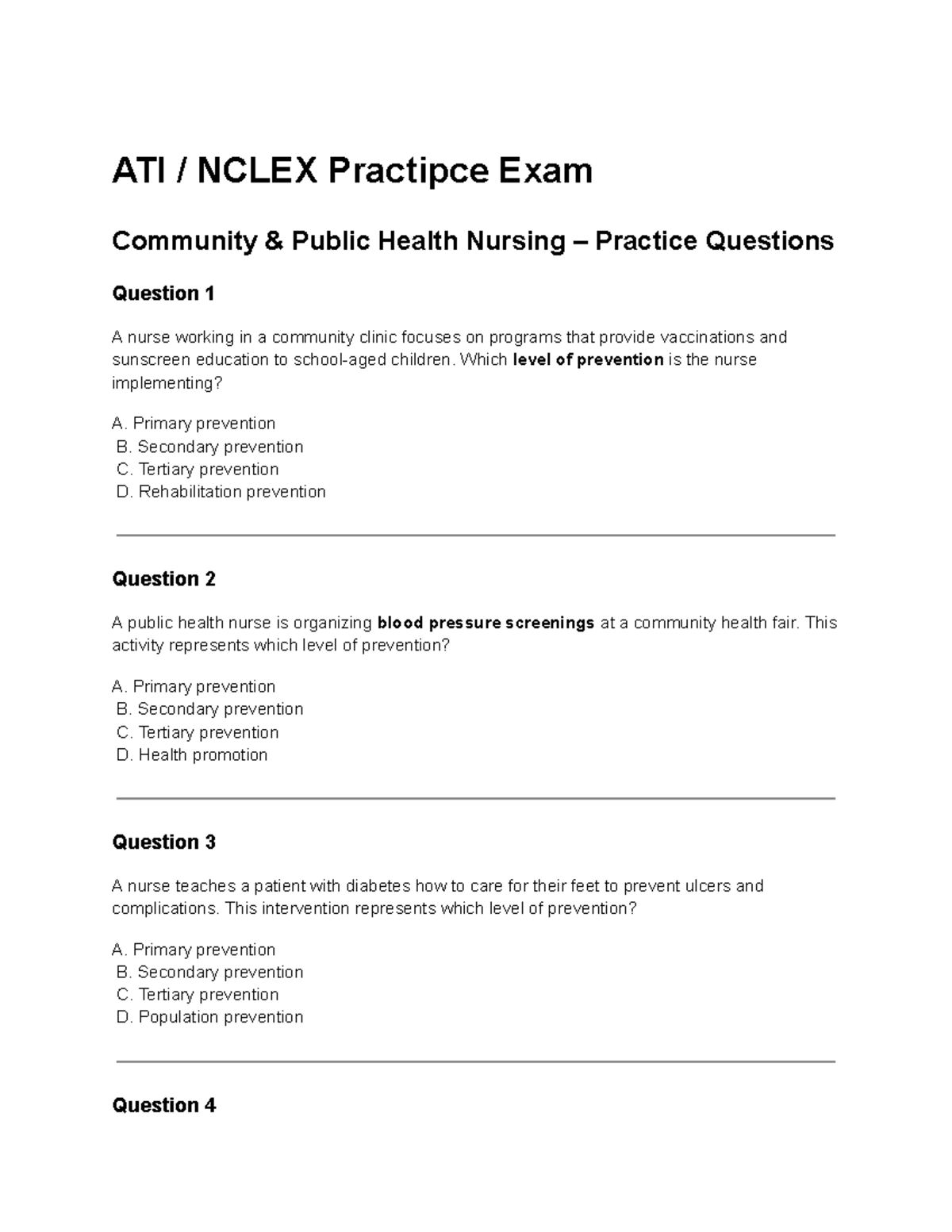 ATI NCLEX Practice Exam: Community Public Health Nursing Questions ...