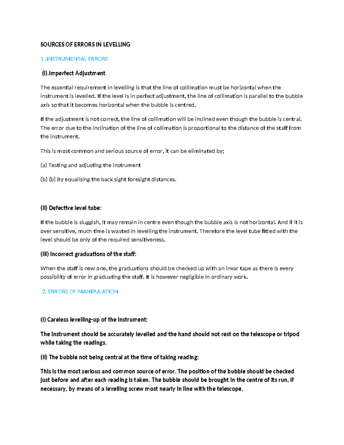 Errors in Levelling: Understanding Instrumental and Manipulation ...