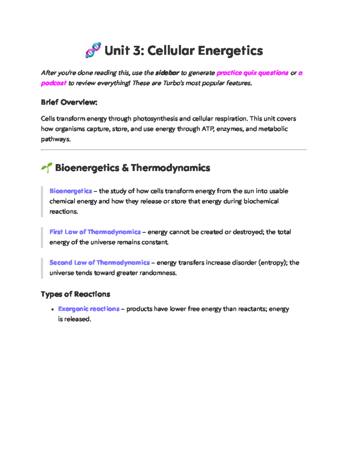 Unit 3: Cellular Energetics - Energy Transformation in Cells - Studocu