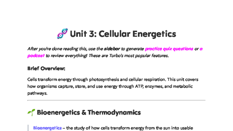 Unit 3: Cellular Energetics - Energy Transformation in Cells - Studocu