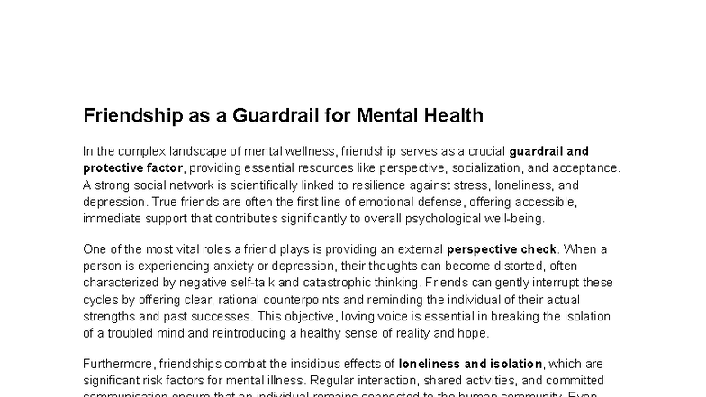 Friendship as a Shield for Mental Health: A Protective Factor - Studocu