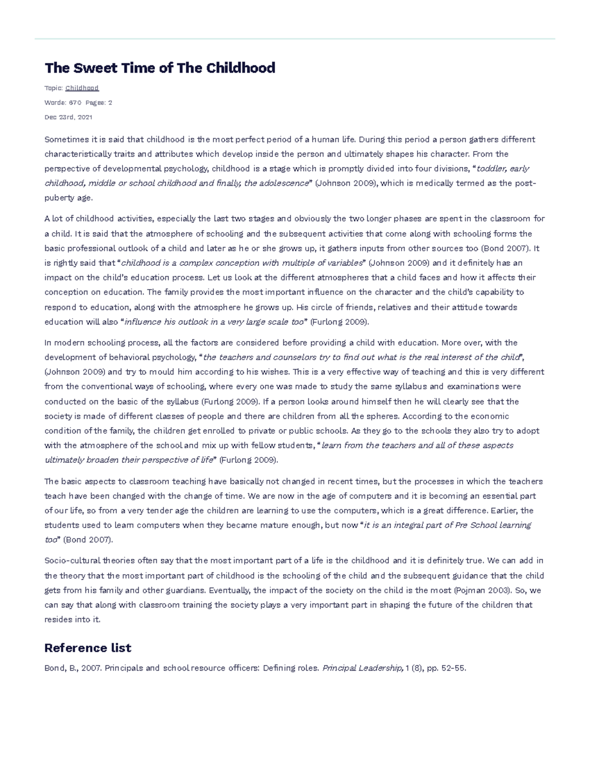 Childhood Development Insights: Free Essay Example on Psychology - Studocu