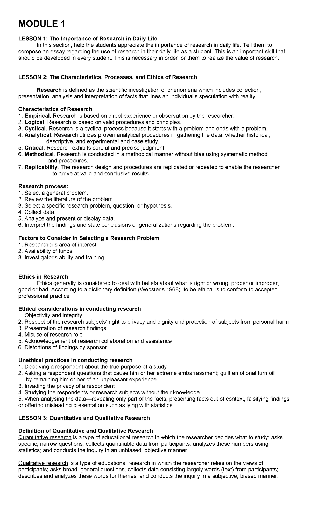 368828917 Research 1 Reviewer docx - MODULE 1 LESSON 1: The Importance ...