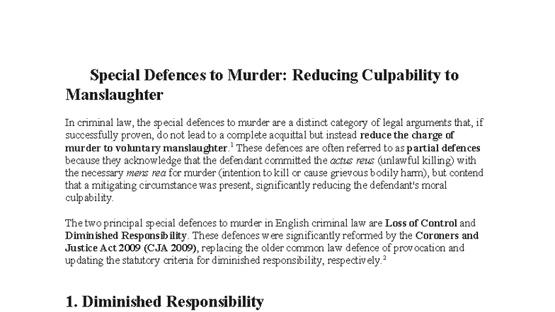 Criminal Law Defences Essay: Special Defences to Murder - Studocu