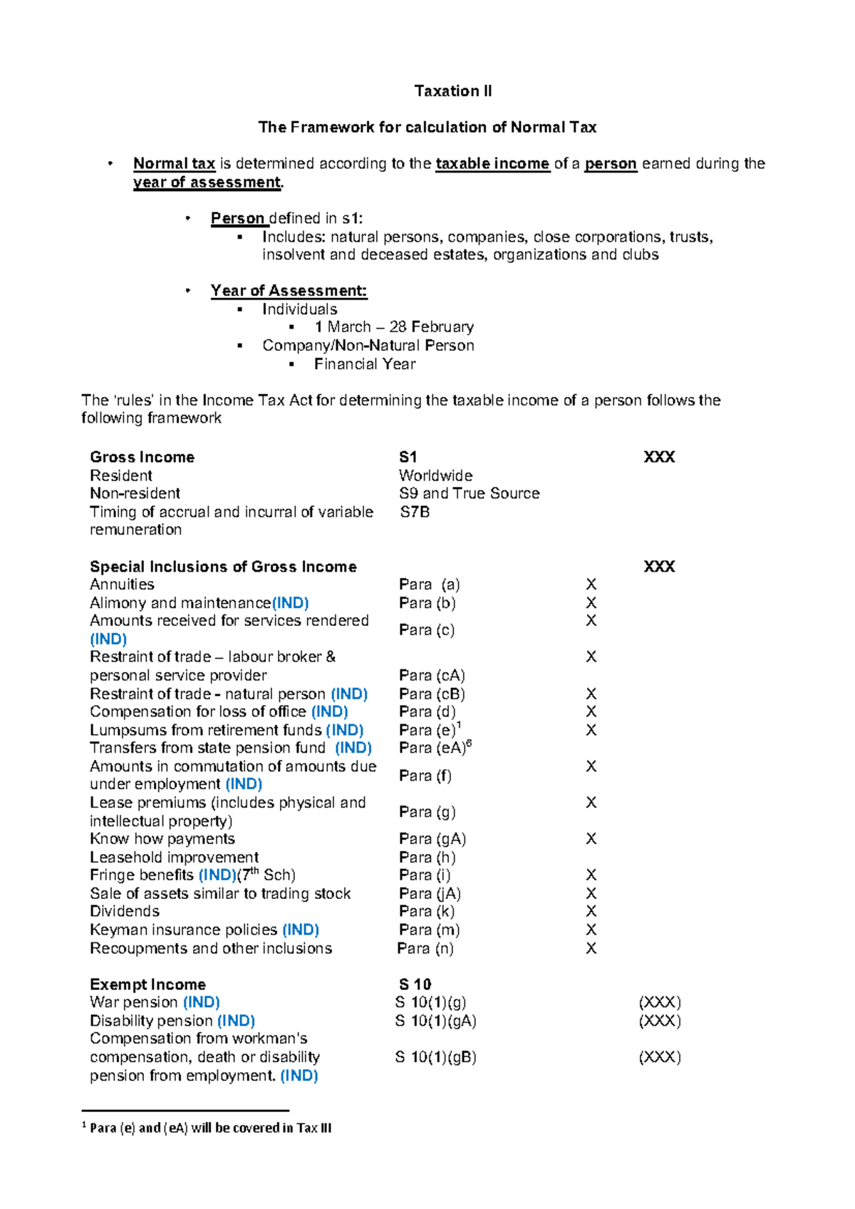 Taxation II: Framework for Calculating Normal Tax and Taxable Income ...