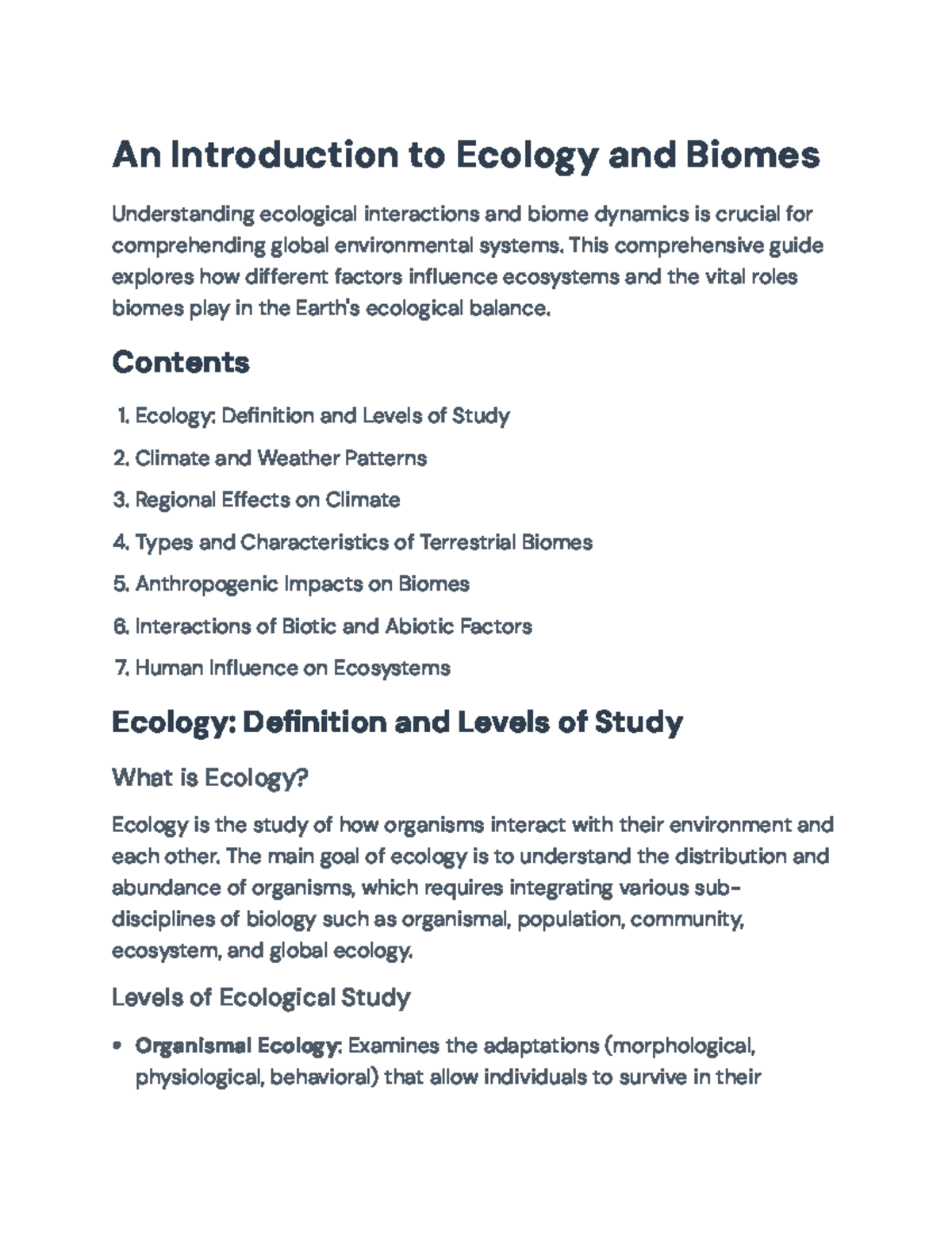 Ecology and Biomes: Comprehensive Guide to Ecosystem Dynamics - An ...