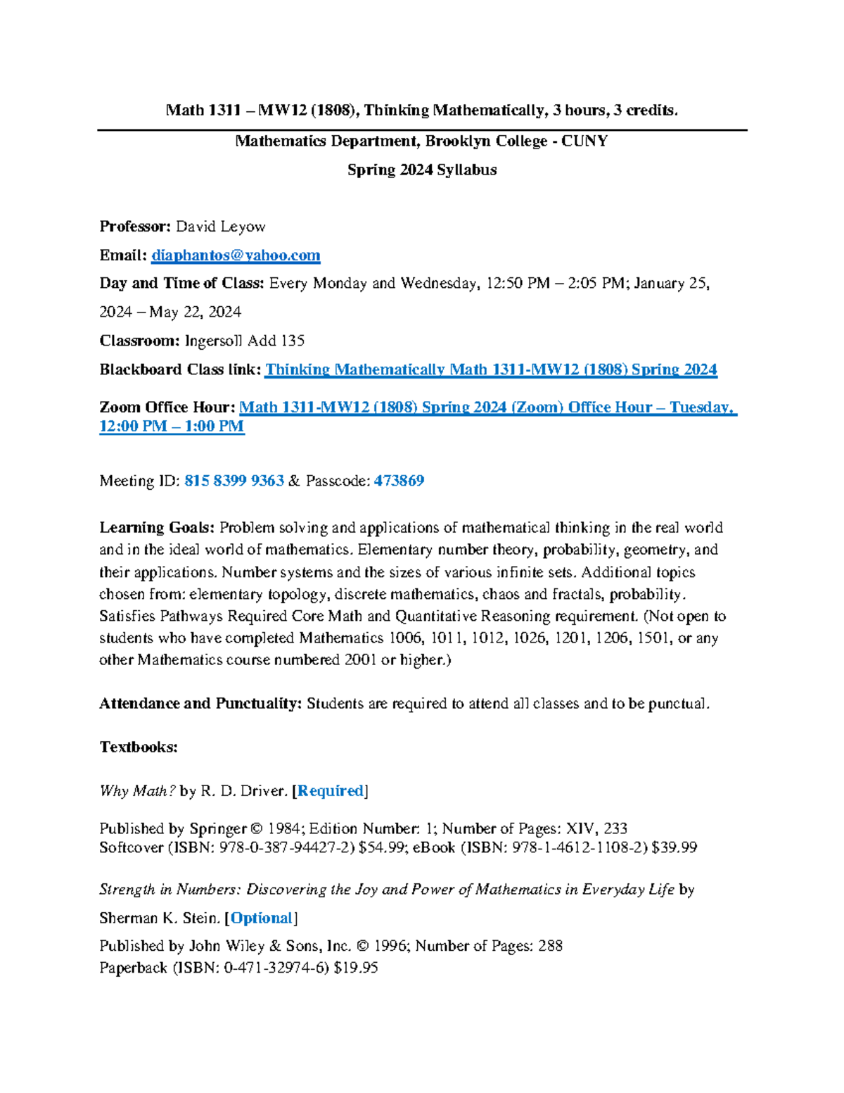Syllabus for Math 1311-MW12 Spring 2024: Thinking Mathematically - Studocu