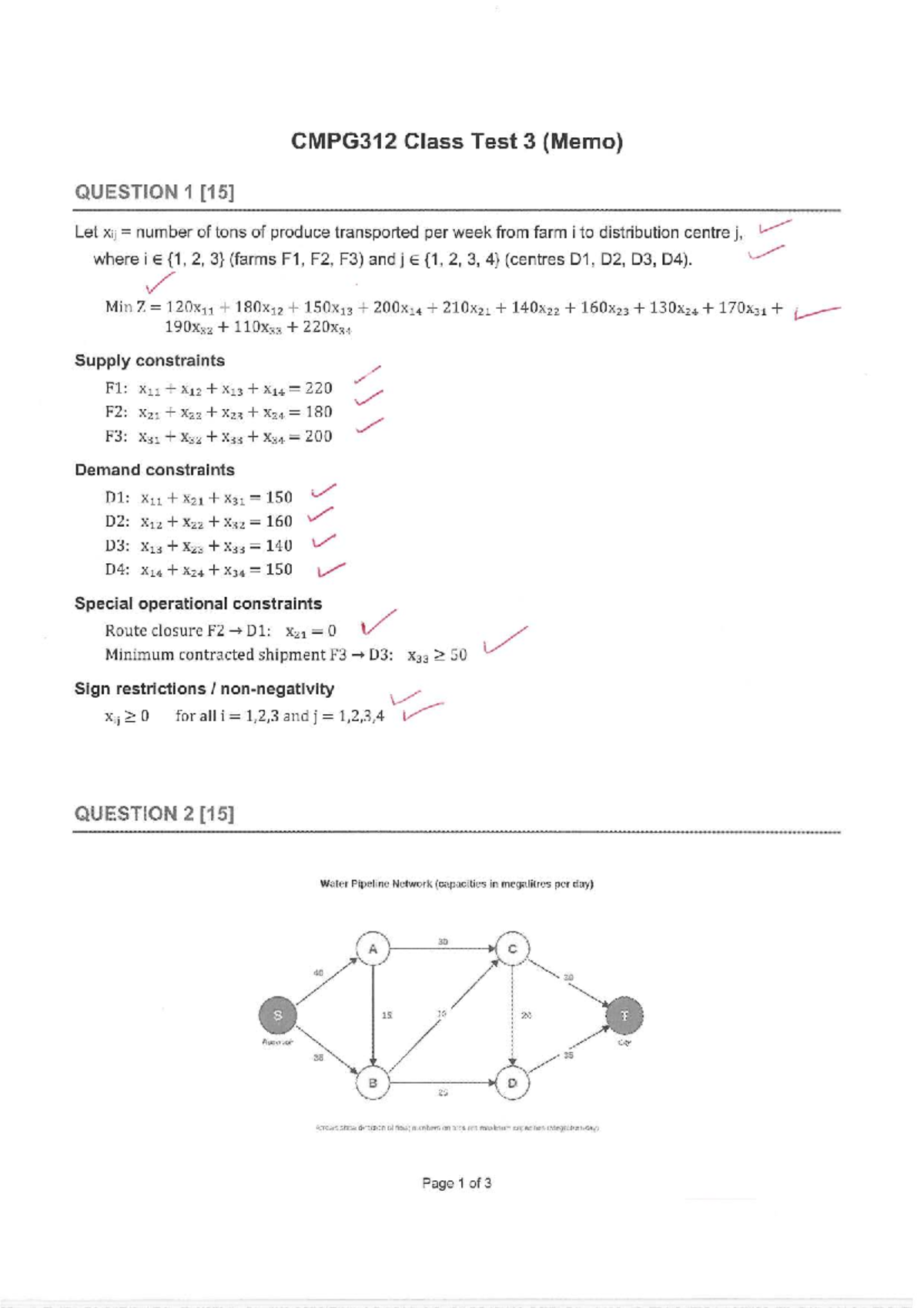 CMPG312 Class Test 3 Memo: Transport & Network Flow Problems - Studocu