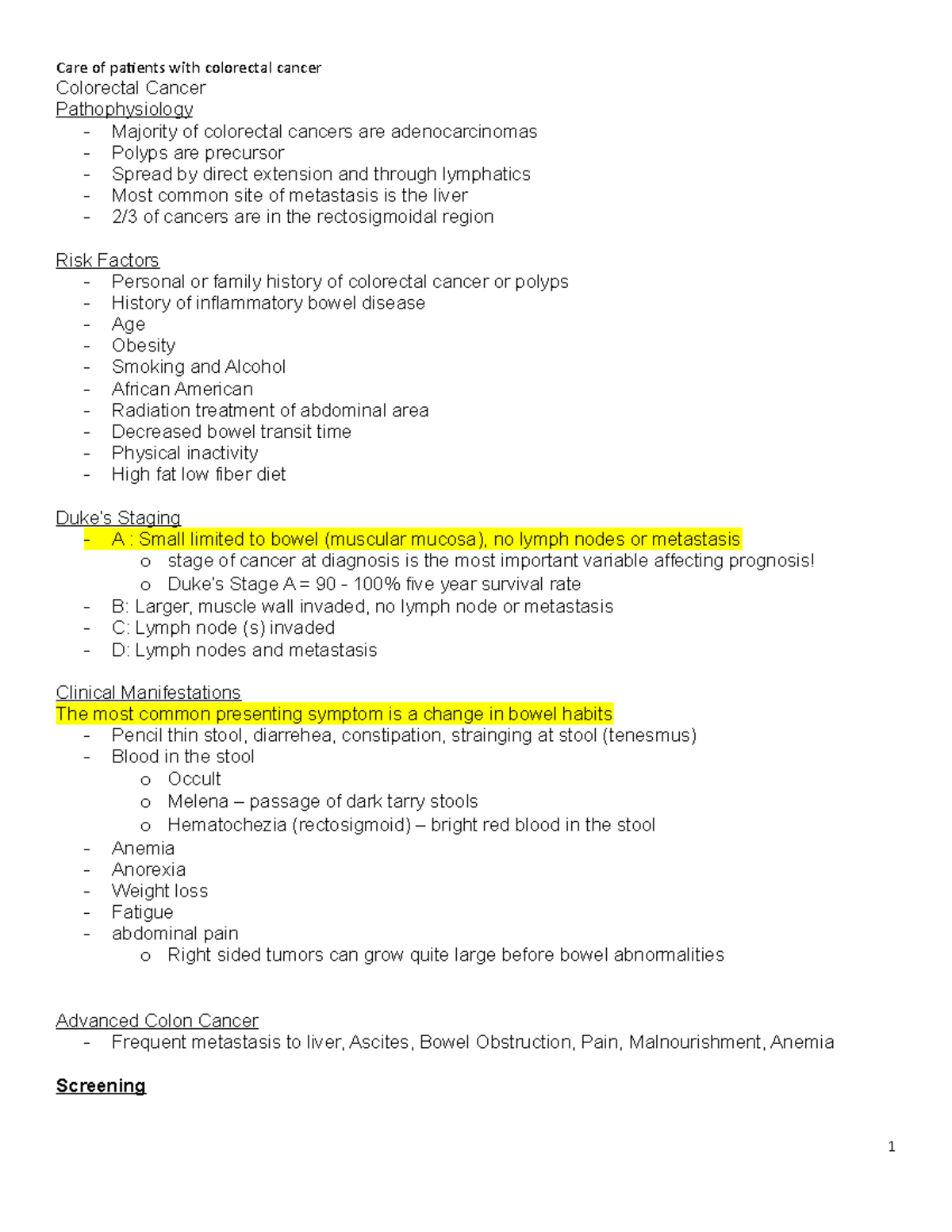Colorectal Cancer Overview: Pathophysiology, Staging & Management Notes ...