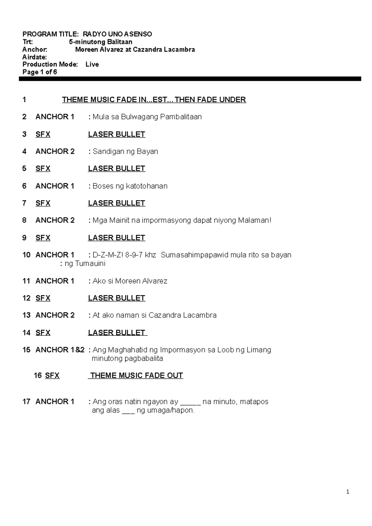 RADYO UNO ASENSO: Final Script for Balitaan Broadcast - Studocu