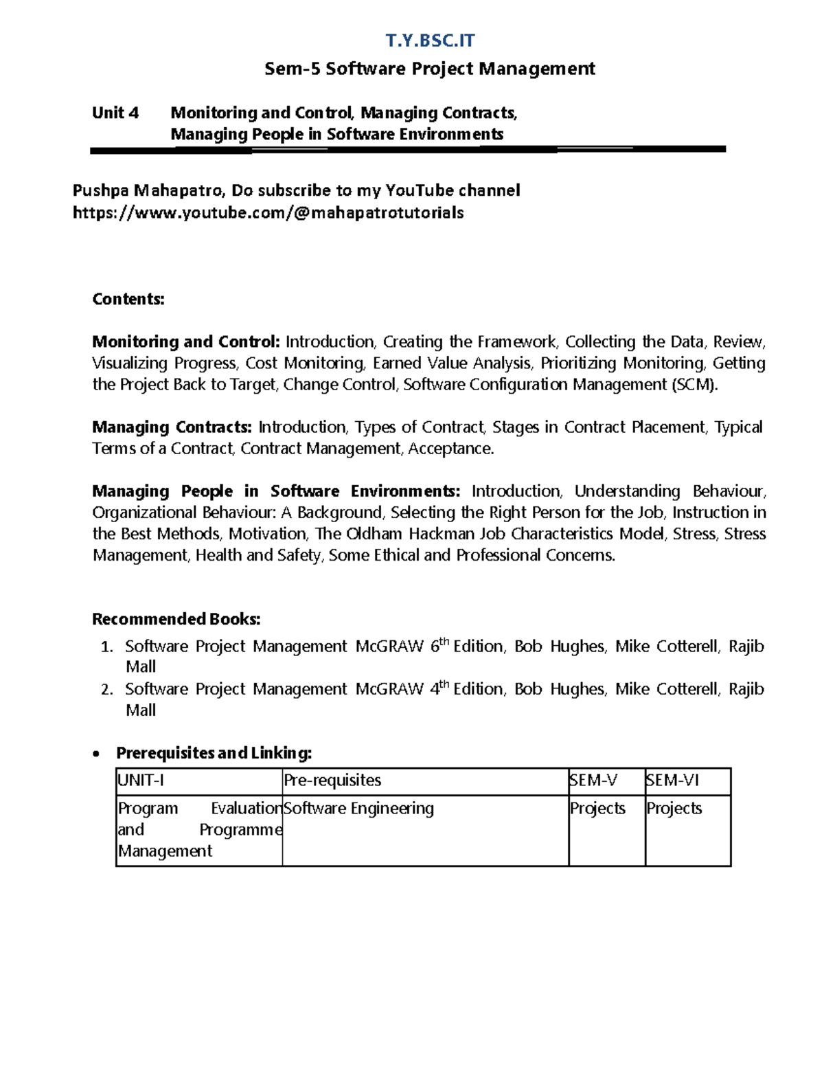 SPM Sem-5 Unit 4 Notes: Monitoring, Control and Managing Contracts ...