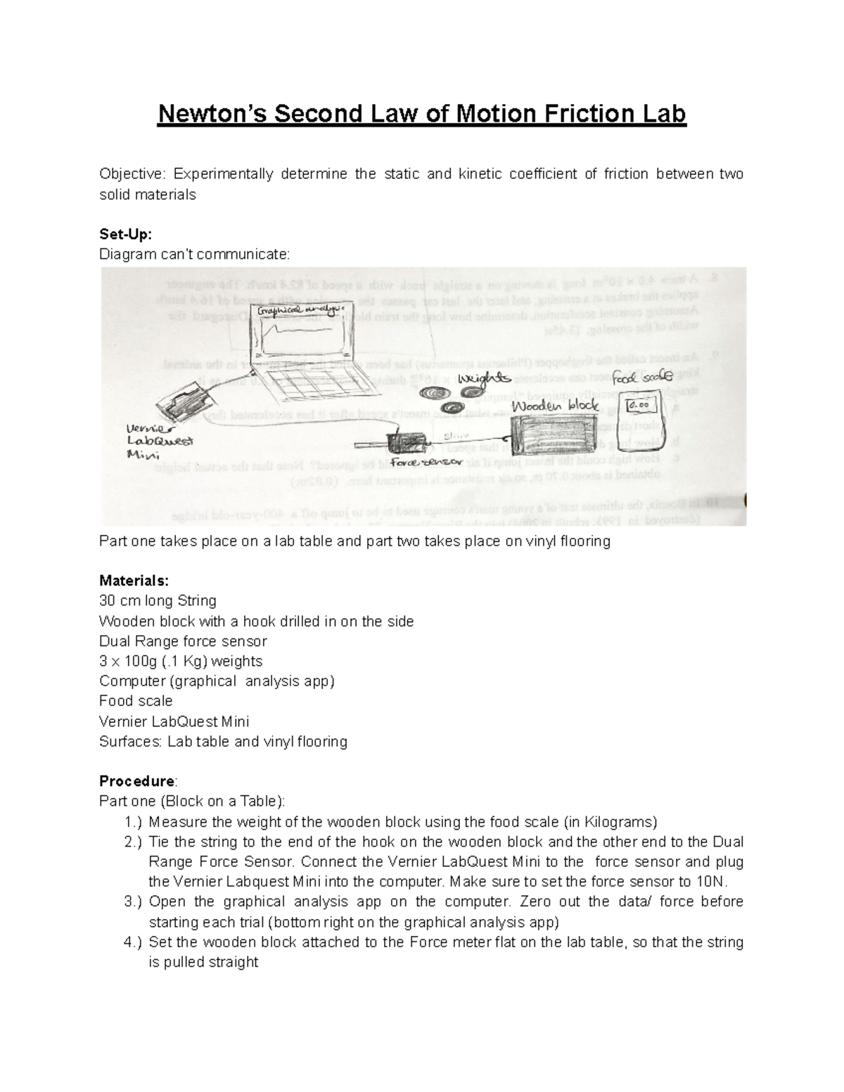 Annotated Lab on Newton's Second Law of Motion: Friction Experiment ...