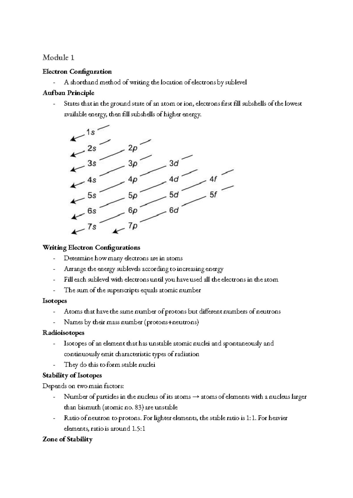 Module 1 notes - Chemistry - Module 1 Electron Configuration - A ...