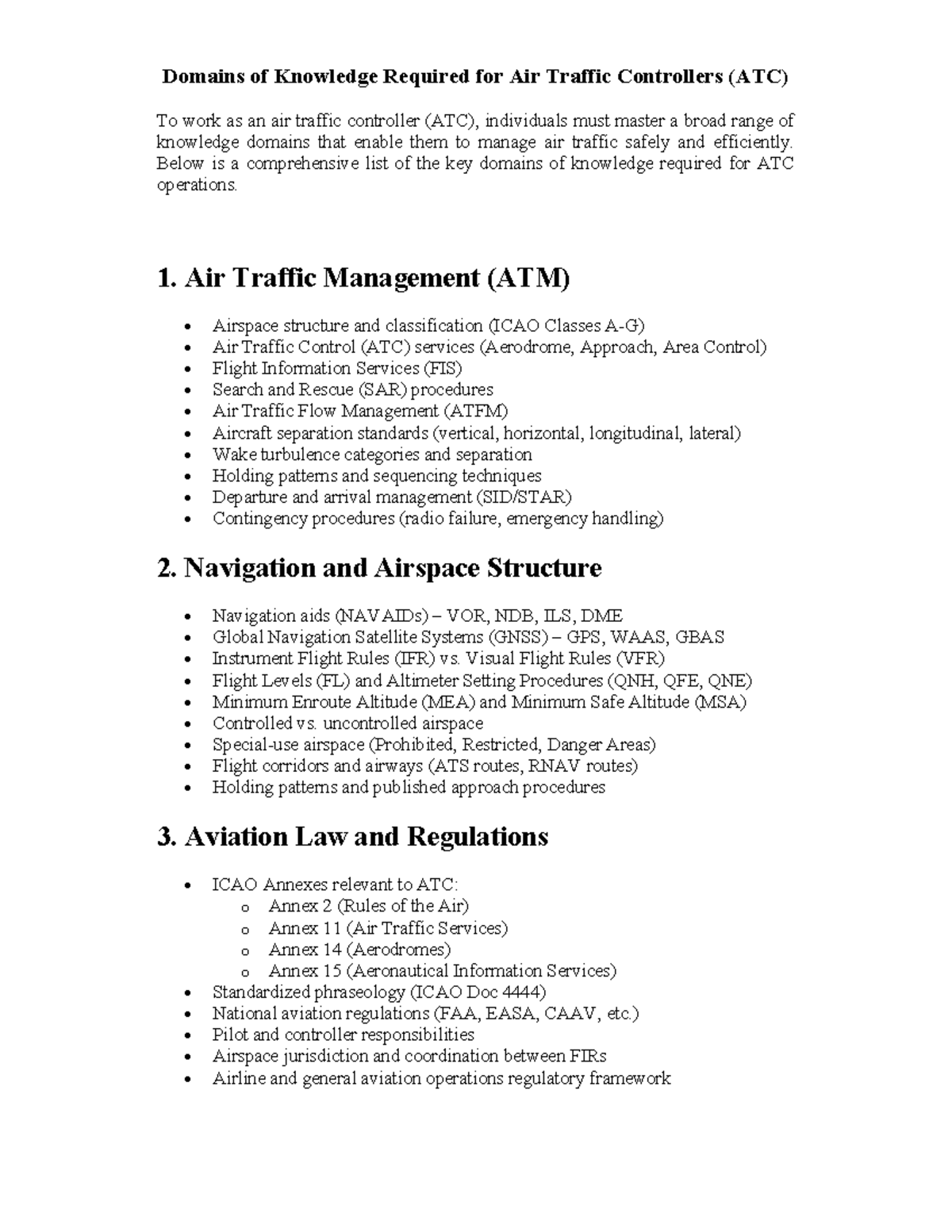 Domains of ATC Knowledge: Essential Skills for Air Traffic Controllers ...