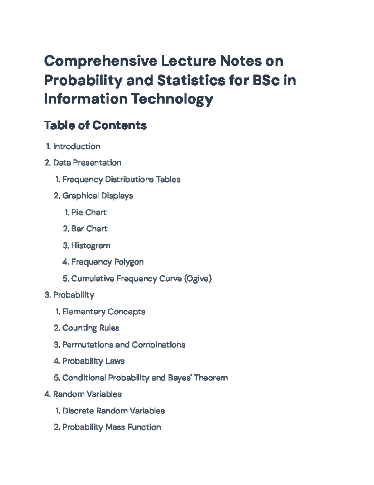 Comprehensive Lecture Notes for STA 2100: Probability and Statistics I ...