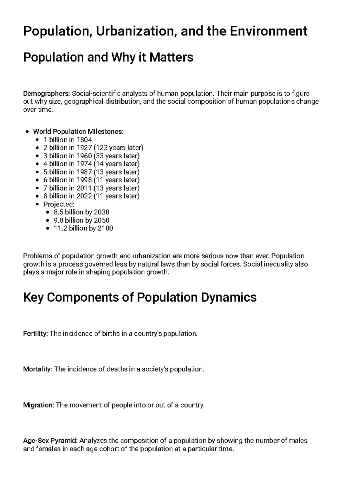 Population Dynamics and Urbanization: Study Guide - Studocu