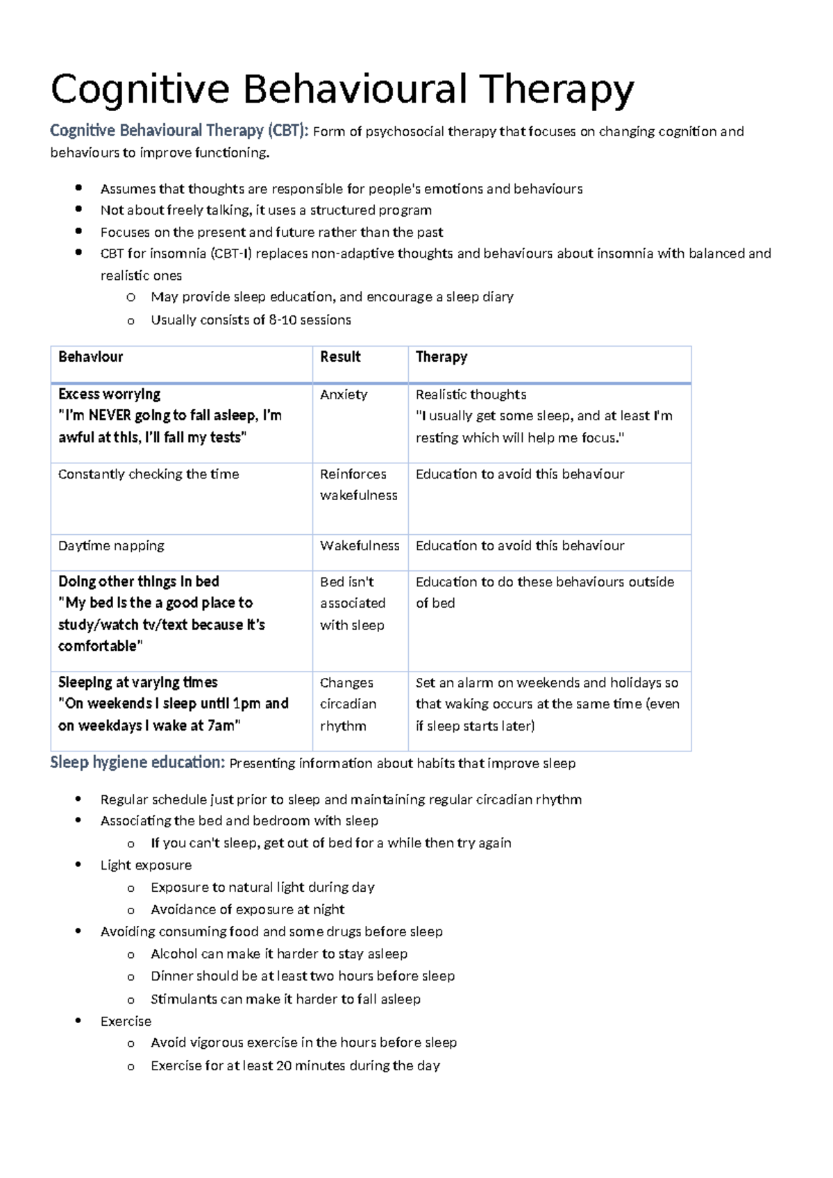 Cognitive Behavioural Therapy (CBT) for Sleep Improvement Techniques ...