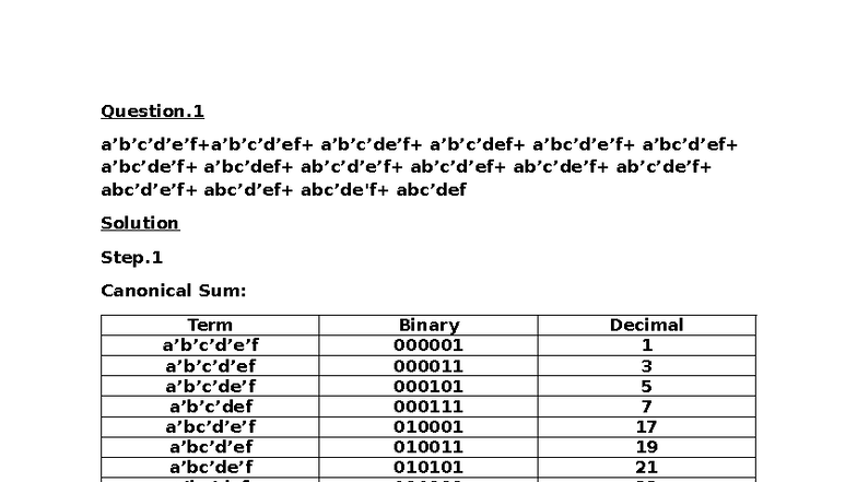 Question 1: Canonical Sum & Simplification Steps for Digital Logic ...