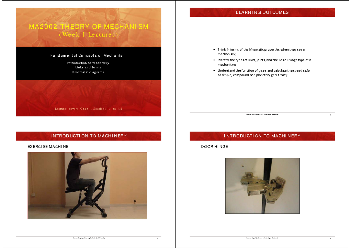 MA2002 WEEKLY LECTURE NOTES ON MECHANISM THEORY (WEEK 1) - Studocu