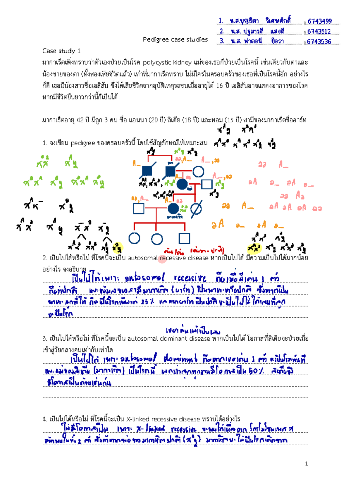 Pedigree Case Studies G.2 (F2204): Analysis of Genetic Disorders - Studocu