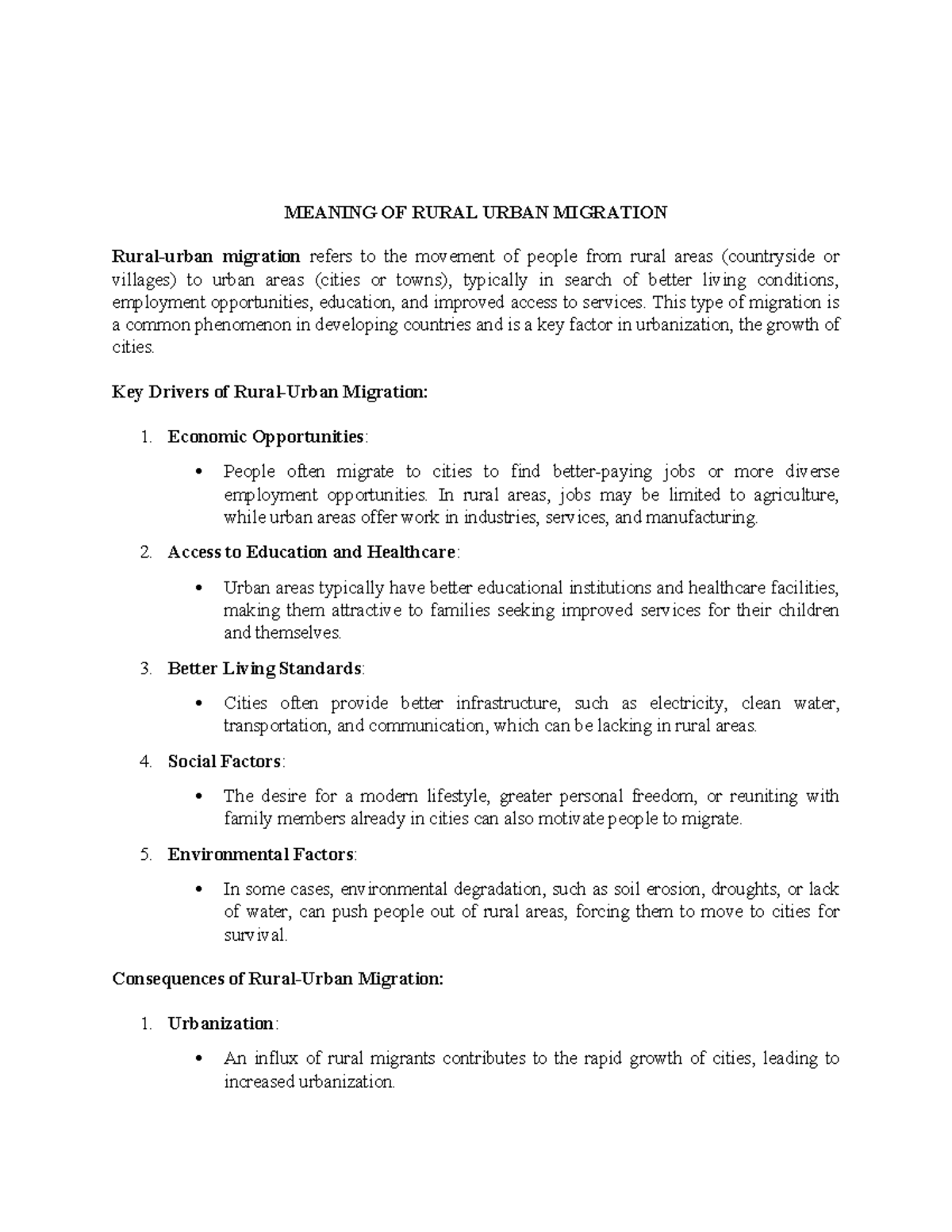 Understanding Rural-Urban Migration: Causes, Effects, and Solutions ...