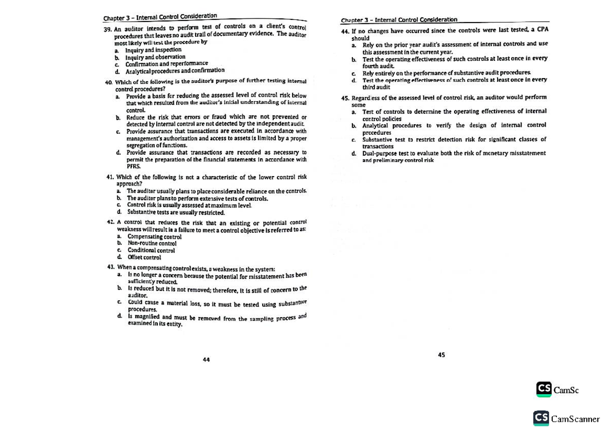 CS Chapter 3: Internal Control Considerations and Audit Procedures - Studocu