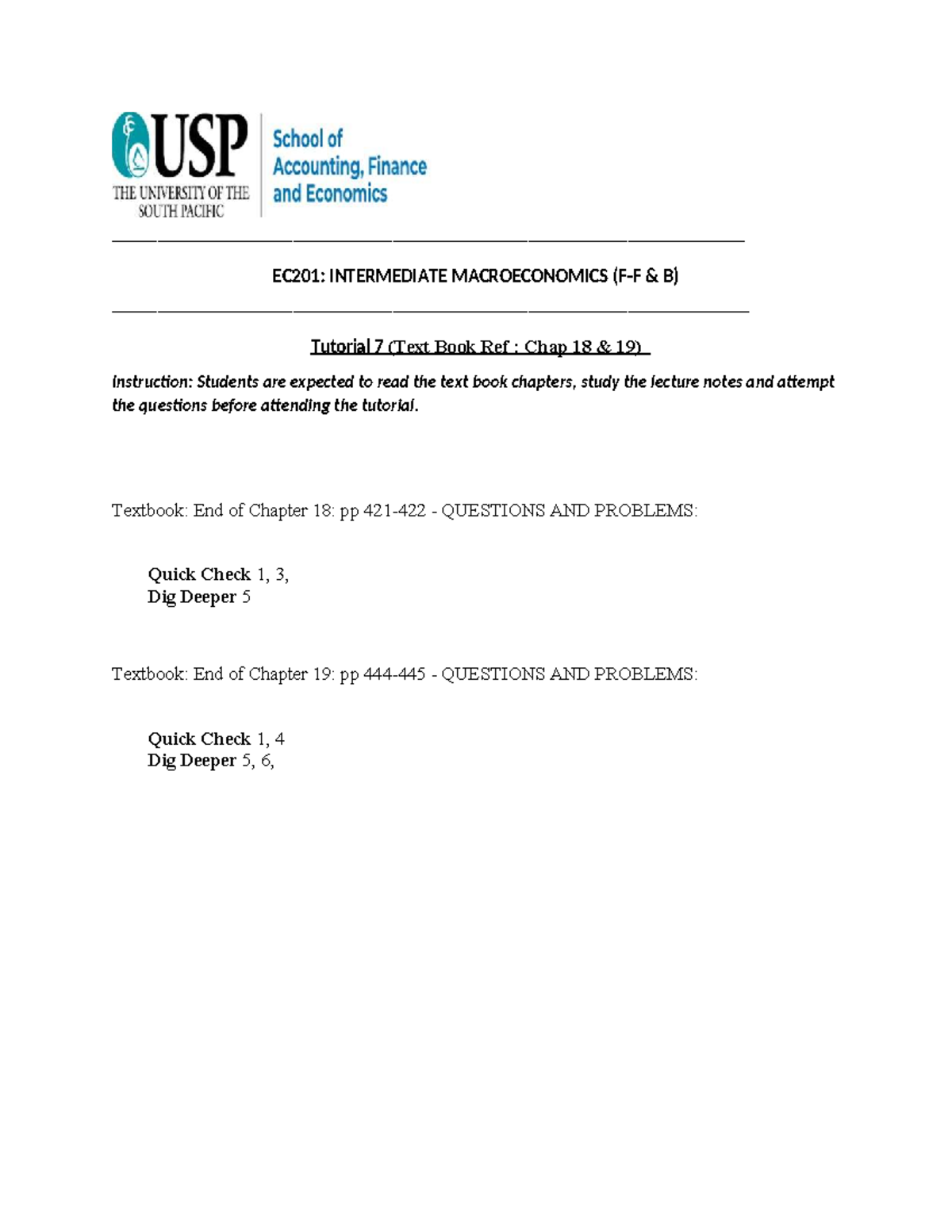EC 201 Sem 1 25 F-F and Blended Tutorial 7 - EC201: INTERMEDIATE ...