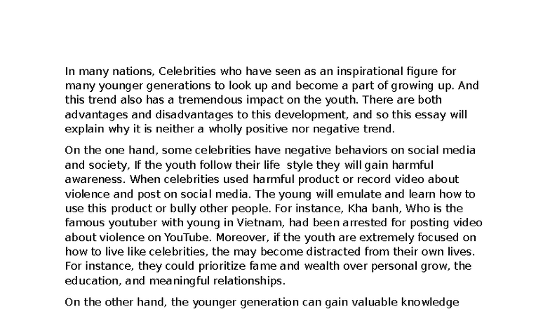 The Impact of Celebrity Role Models on Youth: Pros and Cons - Studocu