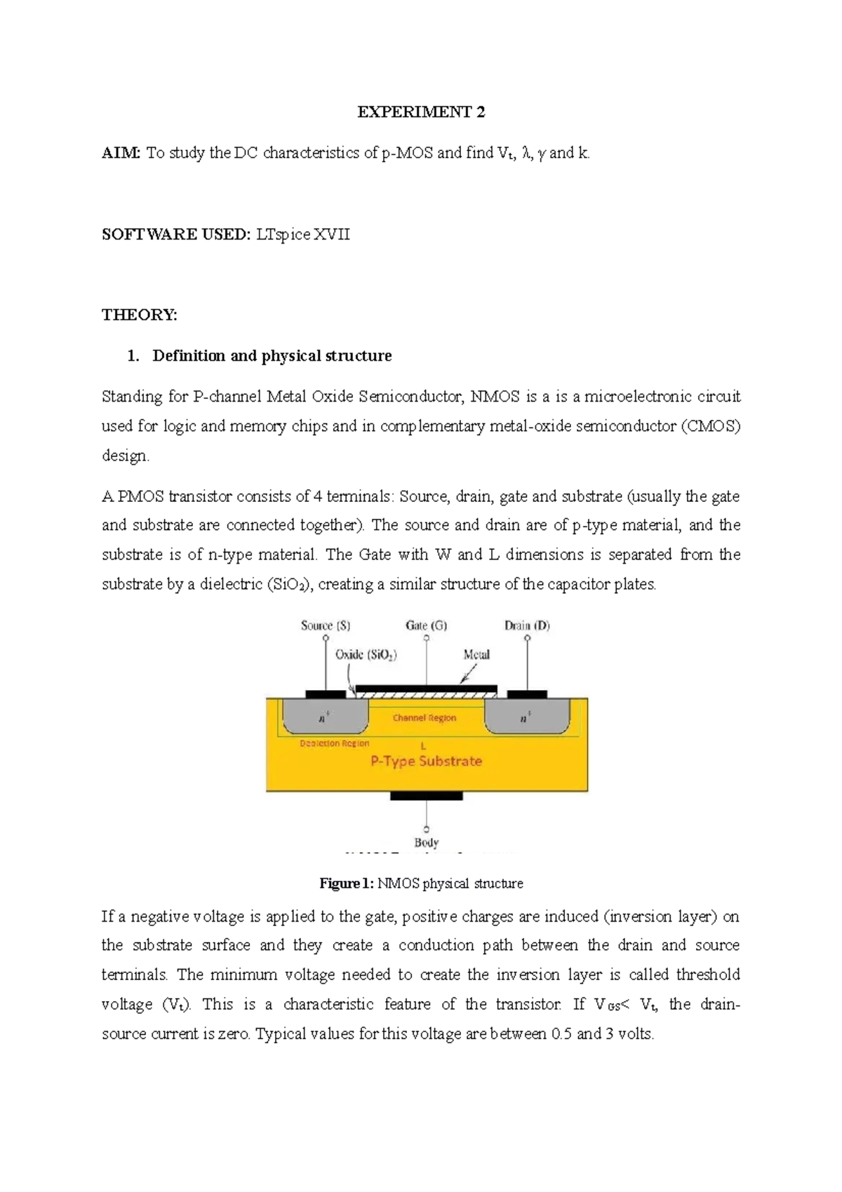 DC Characteristics of PMOS Transistor: Vt, λ, γ, k Analysis - Studocu