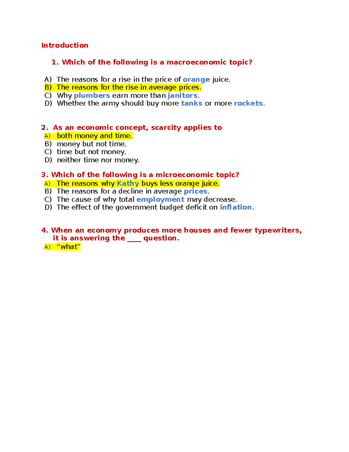 ECO 101: Intro to Macroeconomics & Microeconomics Quiz Answers - Studocu