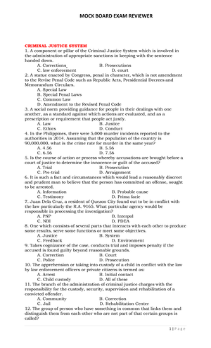 CRIM Board - TOS - CRIMINOLGY EXAM MAIN SUBJECTS 1. CRIMINAL ...
