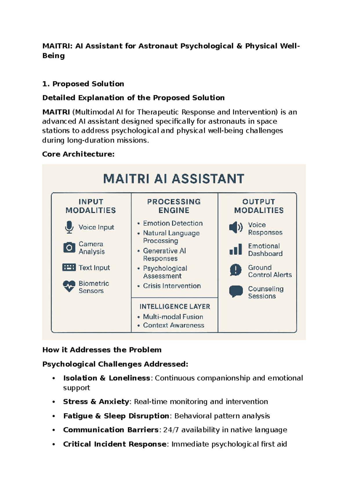 MAITRI: AI for Astronaut Well-Being - Proposed Solution Overview - Studocu