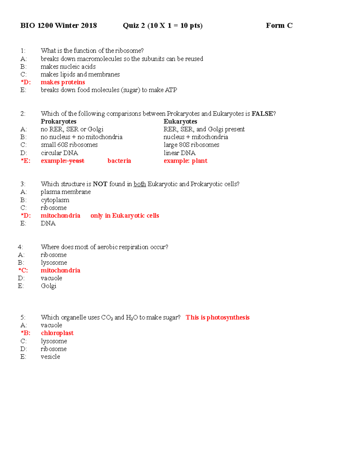 Bio 1200 quiz 2 c - quiz - BIO 1200 Winter 2018 Quiz 2 (10 X 1 10 pts ...