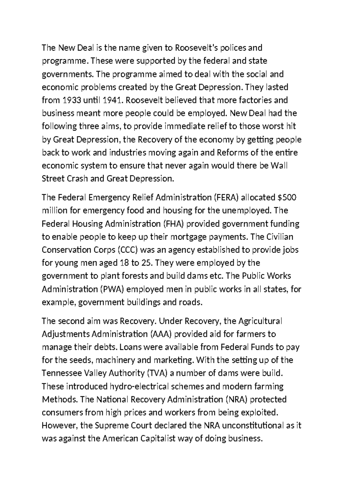 Essay on the New Deal: Economic Reform and Recovery Overview - Studocu