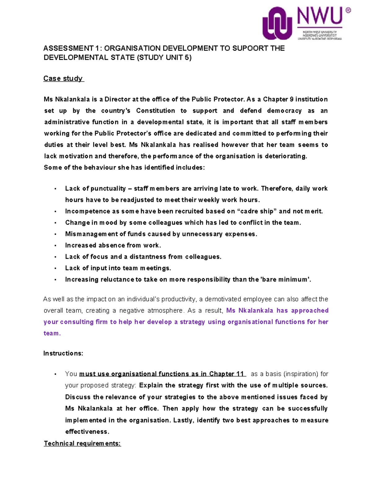 PADM 121: Case Study on Org Development Strategies for Ms. Nkalankala ...