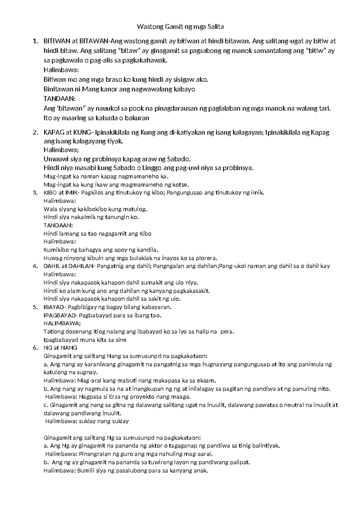 Wastong Gamit ng mga Salita: Mapanlikhang Pagsusuri at Halimbawa - Studocu
