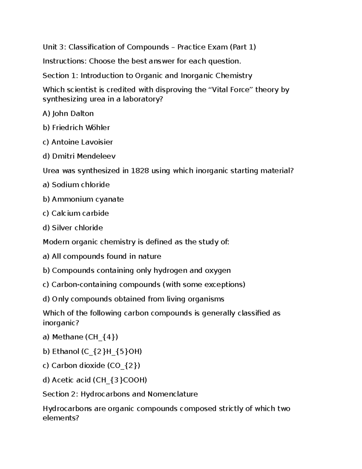Unit 3: Classification of Compounds Practice Exam (Part 1) Worksheet ...