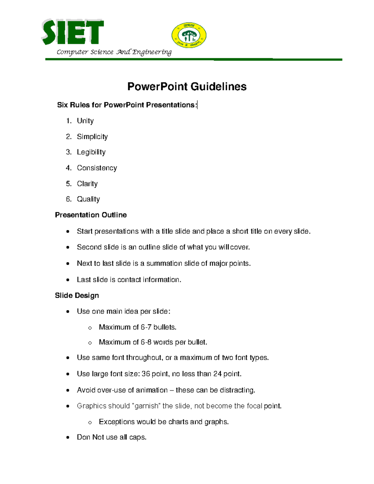 CSE PowerPoint Guidelines: Key Rules for Effective Presentations - Studocu