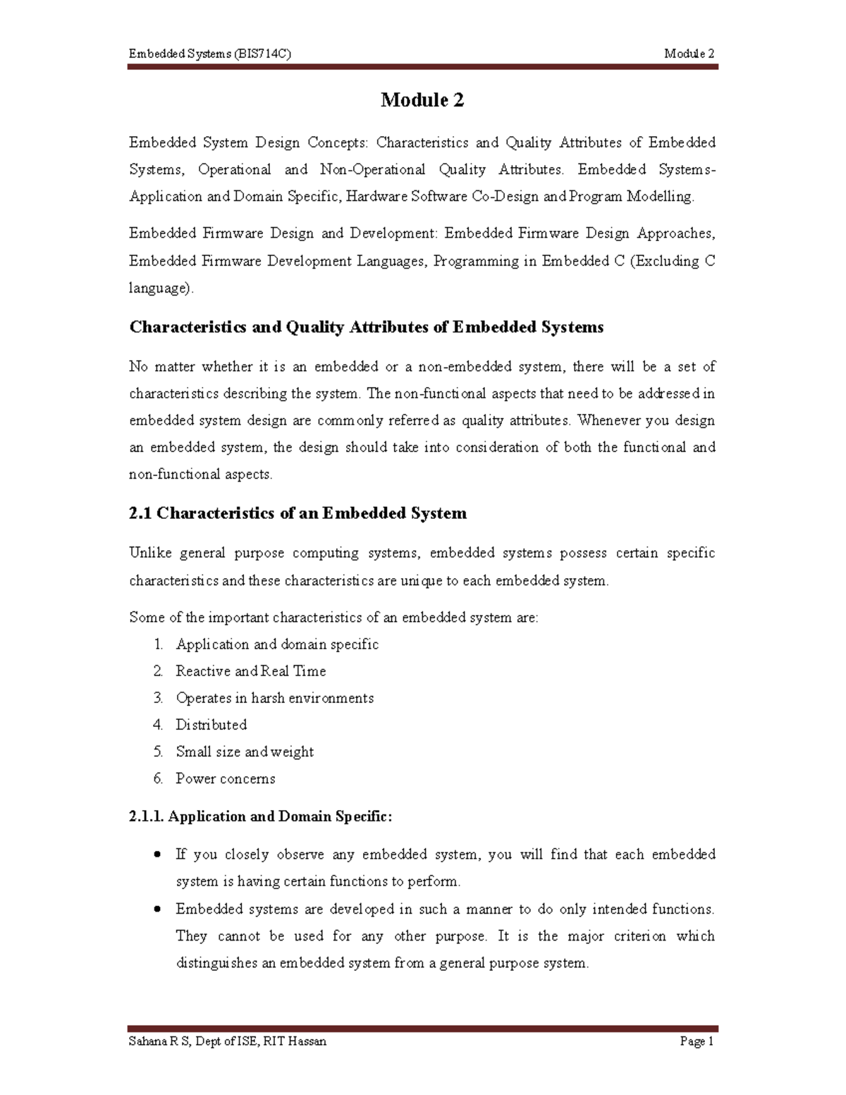 Embedded Systems (BIS714C) Module 2: Design Concepts & Quality ...