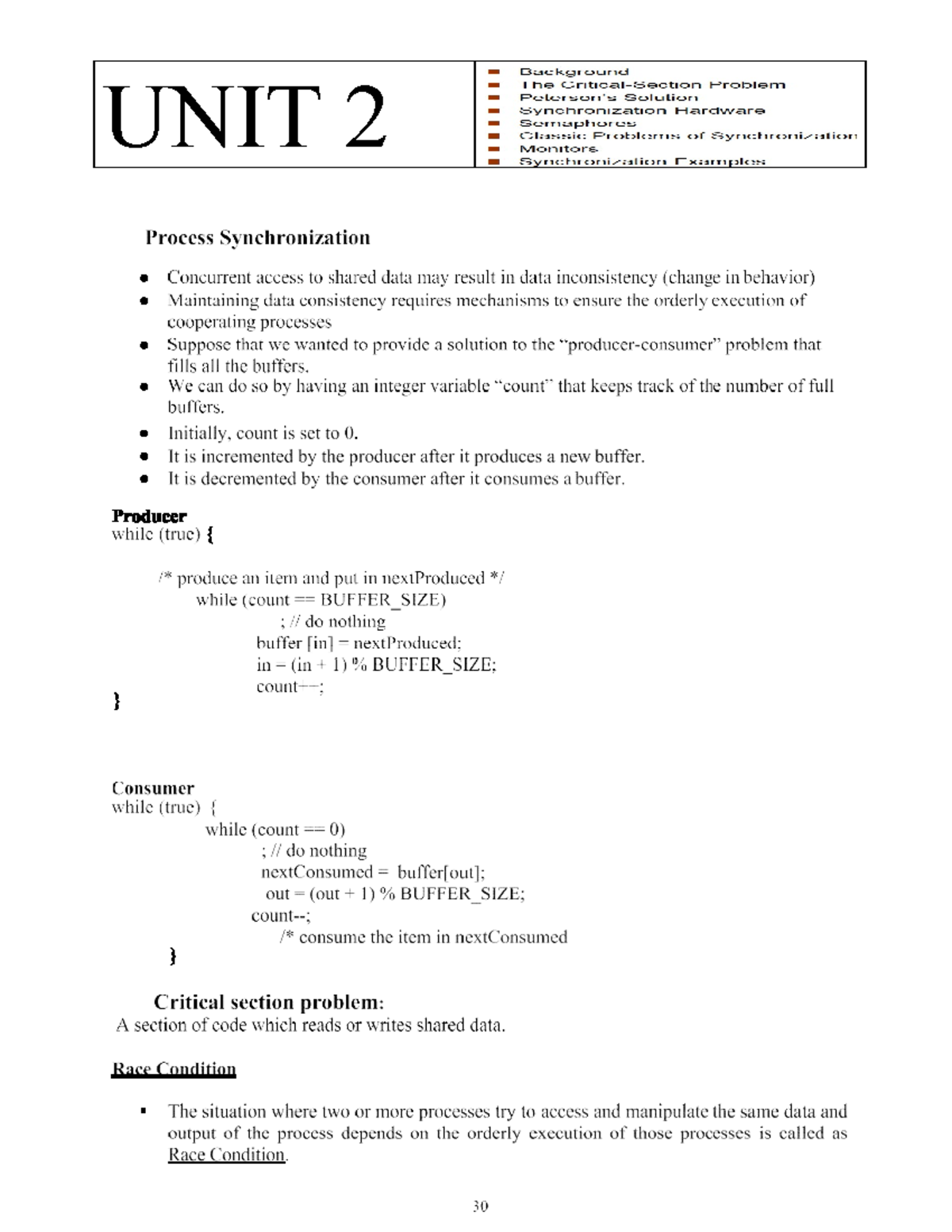 Unit 2: Process Synchronization and Mutual Exclusion Techniques - Studocu