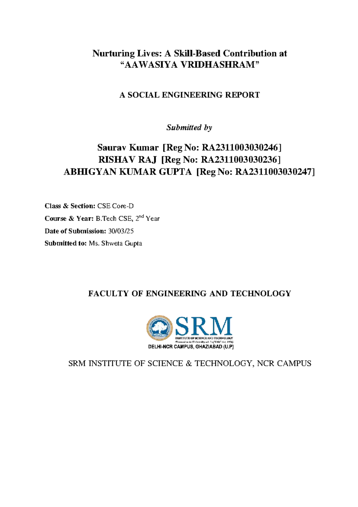 SE Project Report: Enhancing Elderly Care through Cleanliness ...