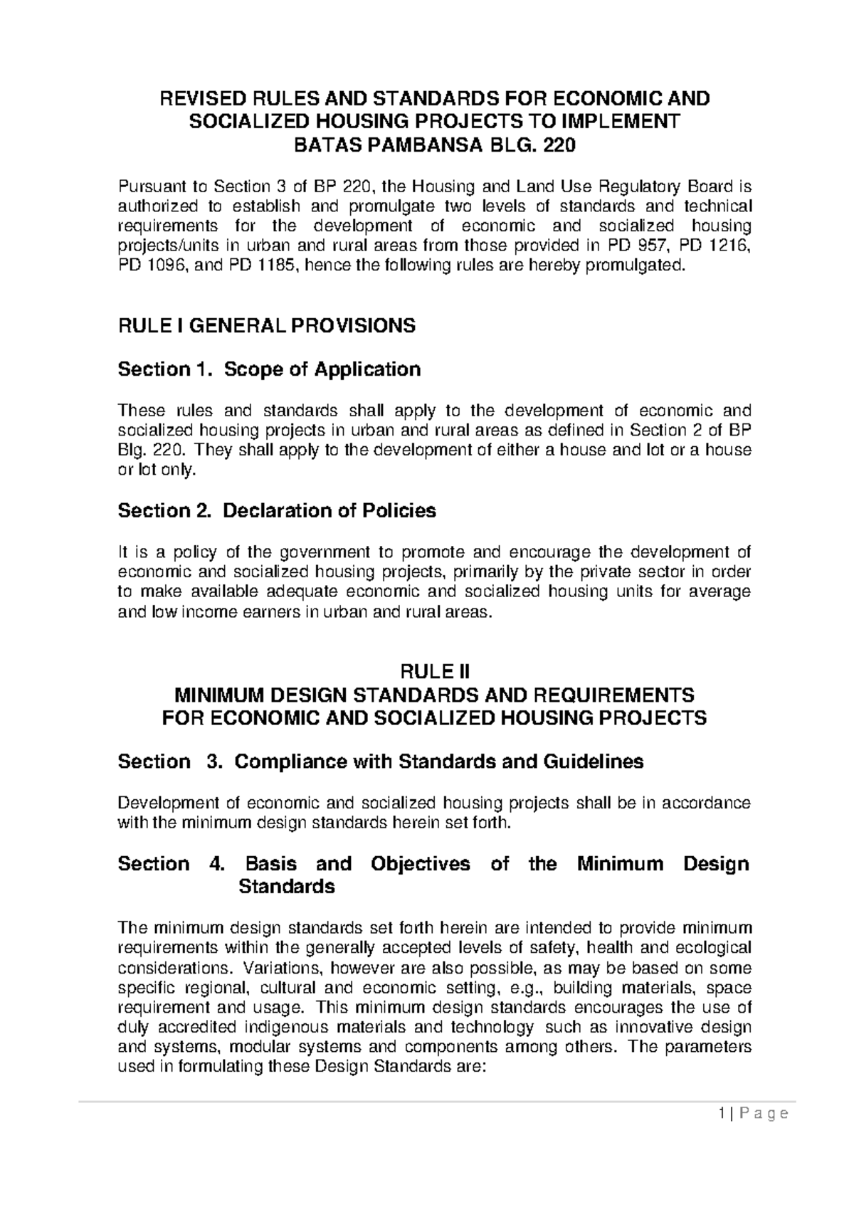 Bp220 - REVISED RULES AND STANDARDS FOR ECONOMIC AND SOCIALIZED HOUSING ...