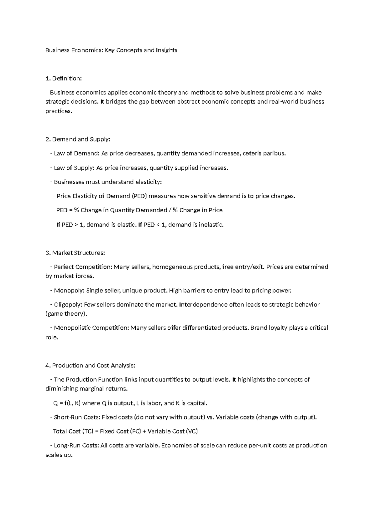 Business Economics - Textbook Notes Overview and Key Insights - Studocu