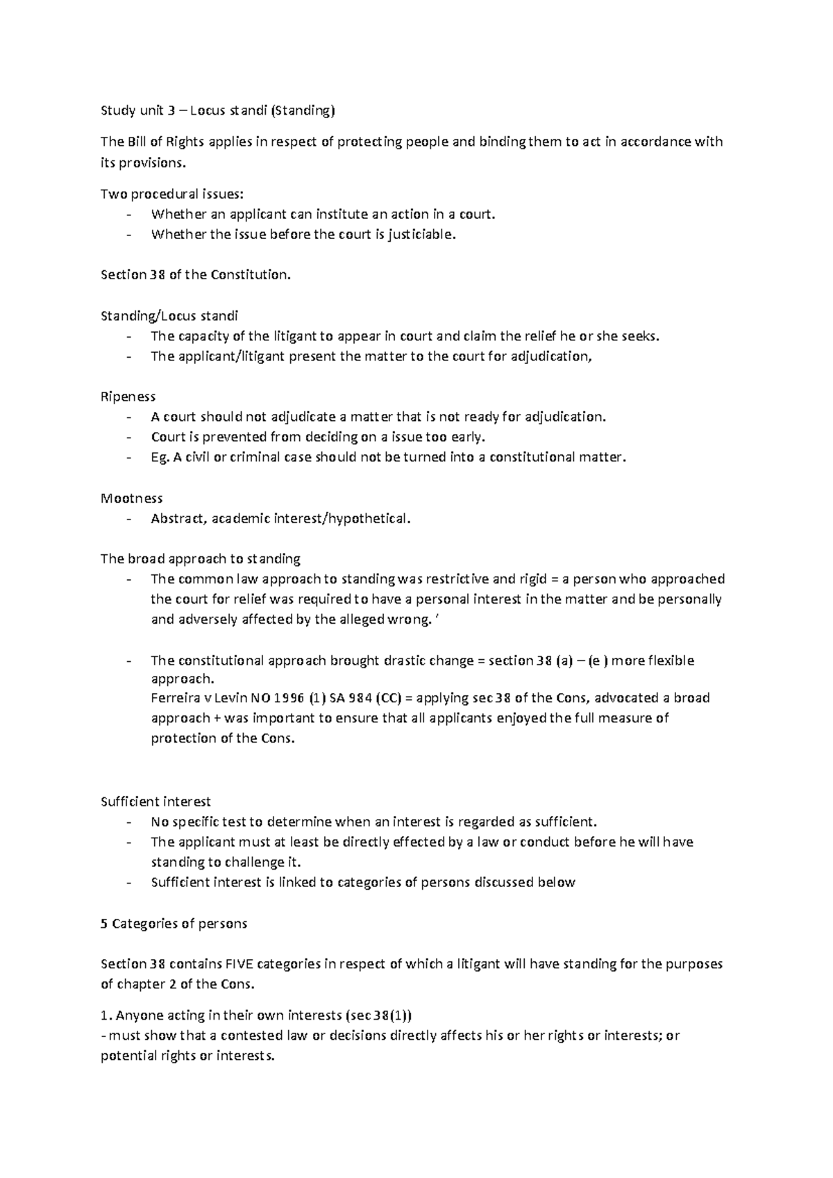 FUR2601 Study Unit 3: Understanding Locus Standi in Constitutional Law ...