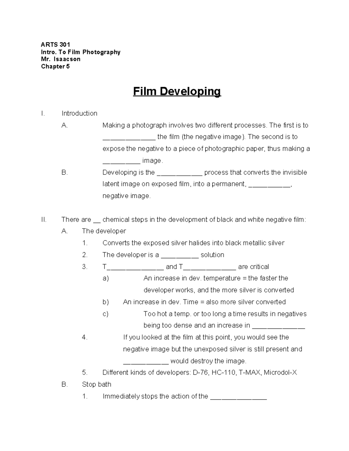 Film Developing Techniques: ARTS 301 Intro. to Film Photography Notes ...