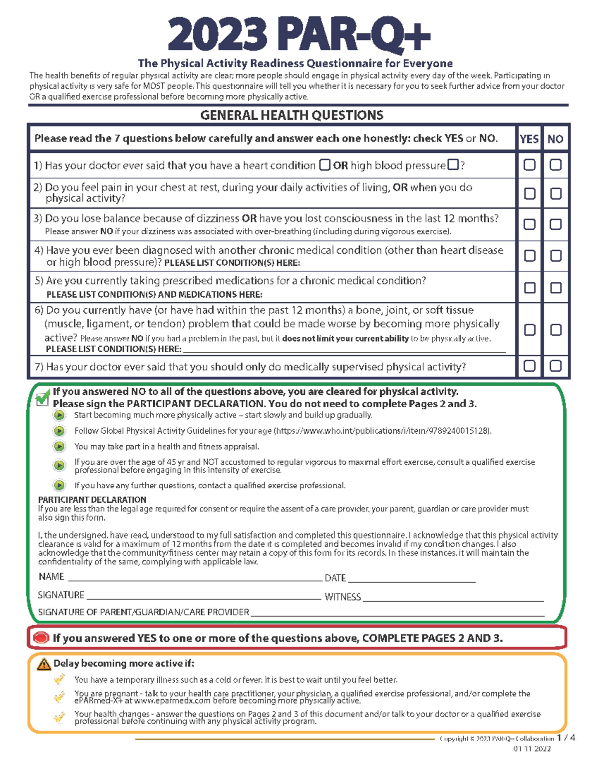 PAR-Q-FORM - Physical Activity Readiness Questionnaire 2023 - Studocu
