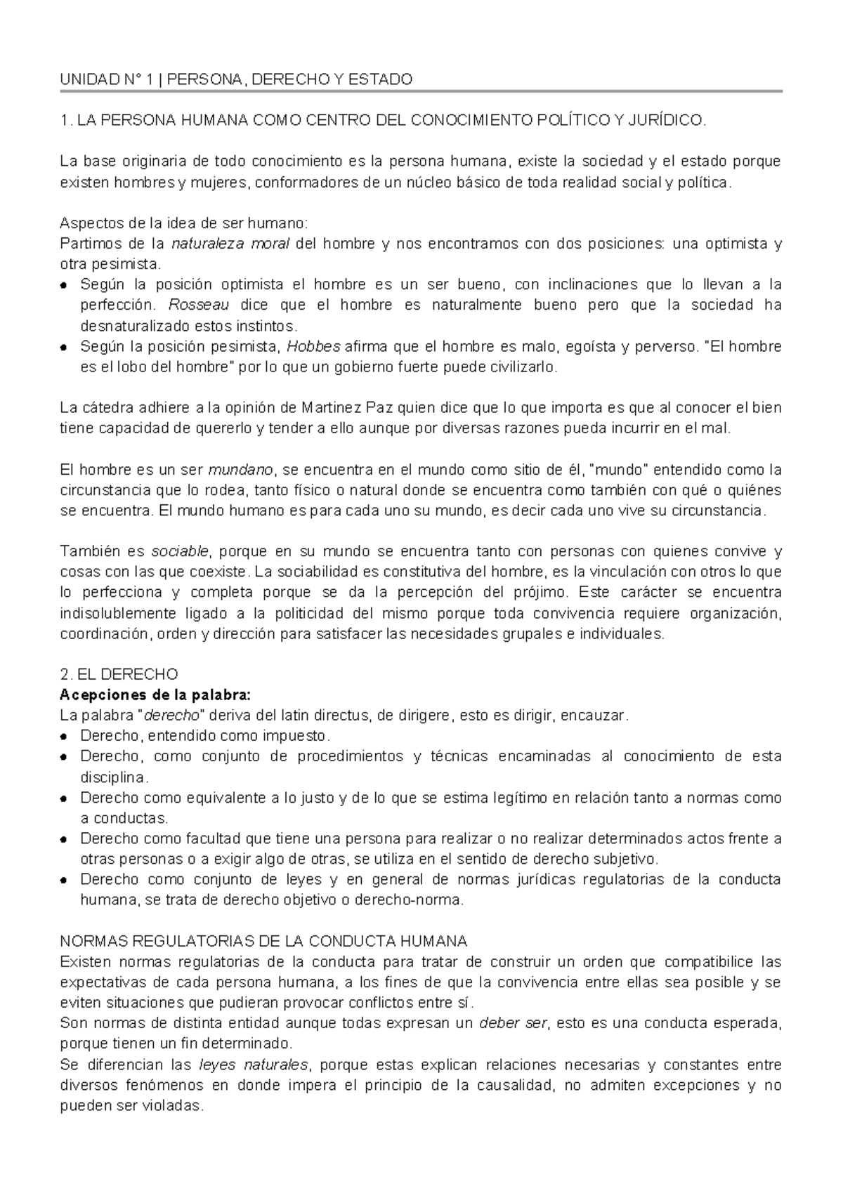 Bolilla N° 1: Persona, Derecho y Estado - Fundamentos y Conceptos - Studocu