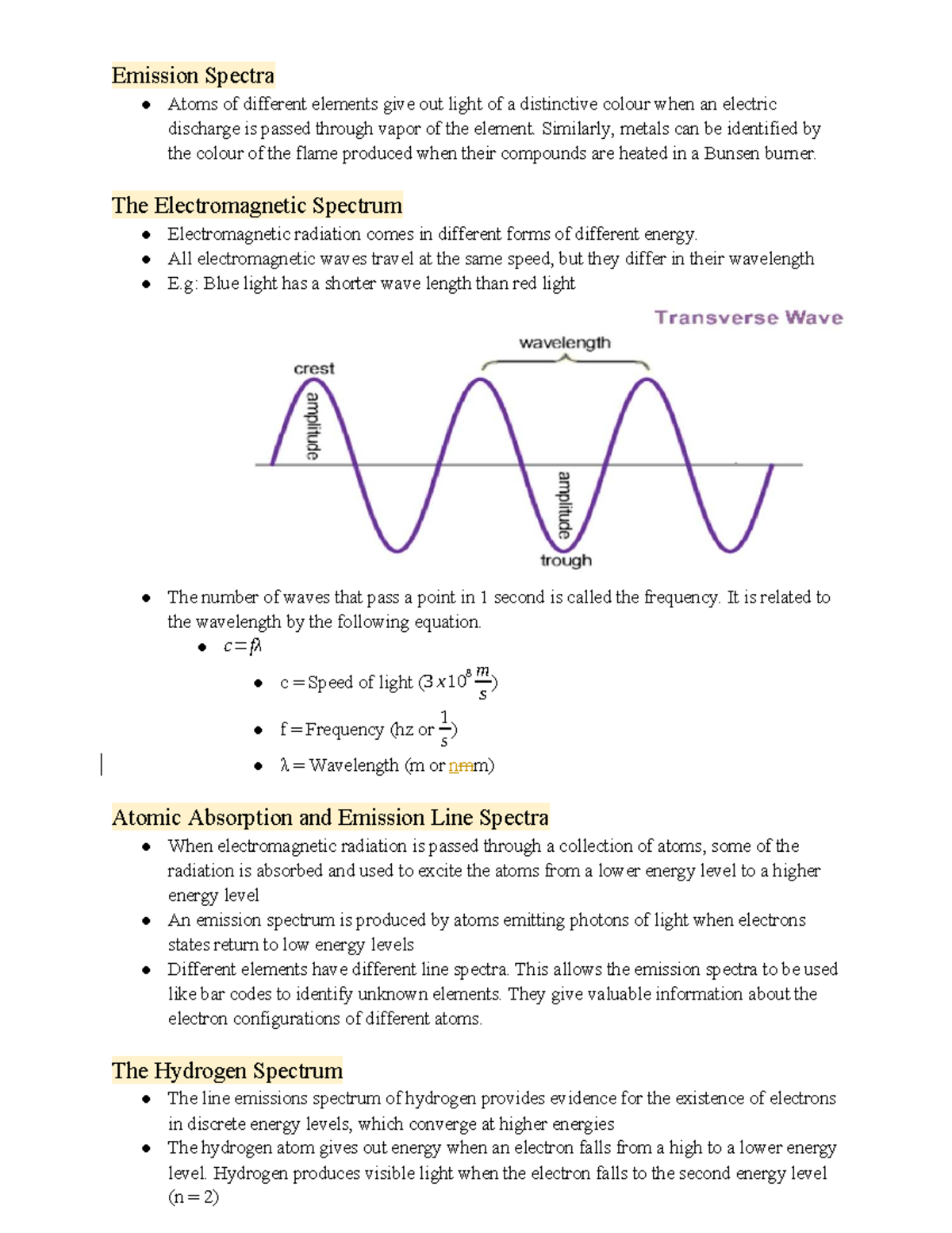 Chem 101: Emission Spectra and Atomic Absorption Notes - Studocu