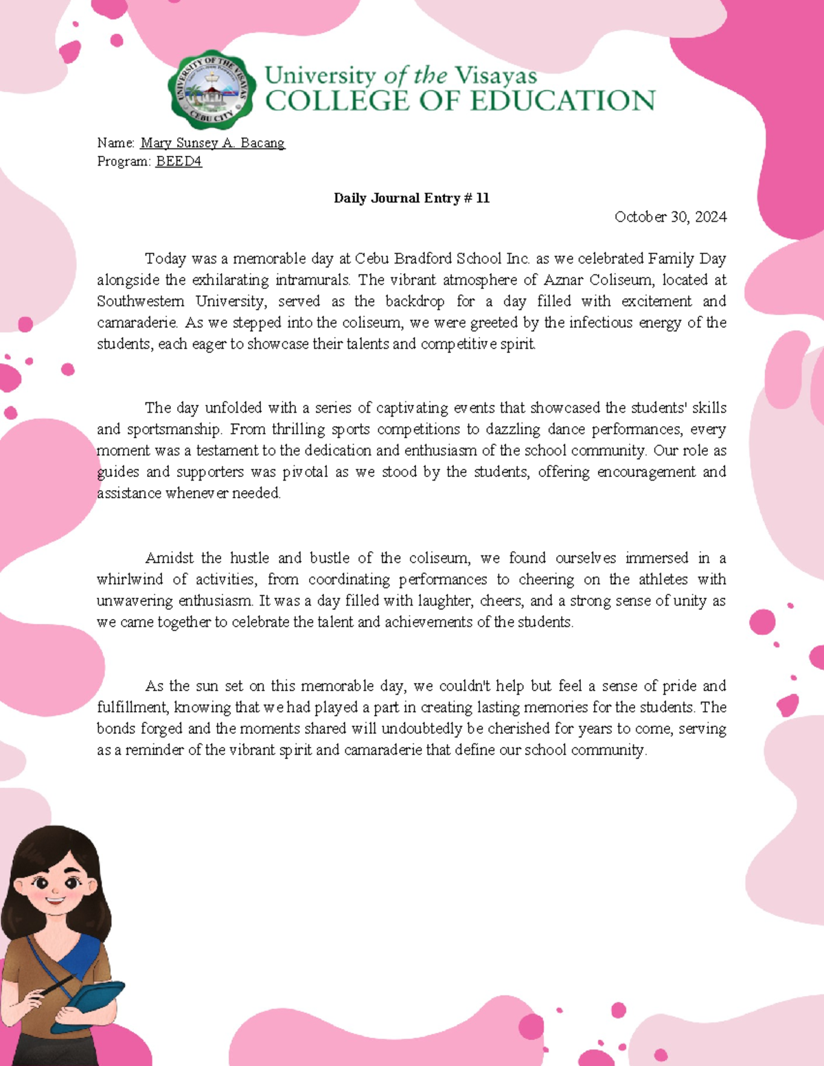 Daily Journal Week 4, 5, and 6 - Program: BEED Daily Journal Entry # 11 ...