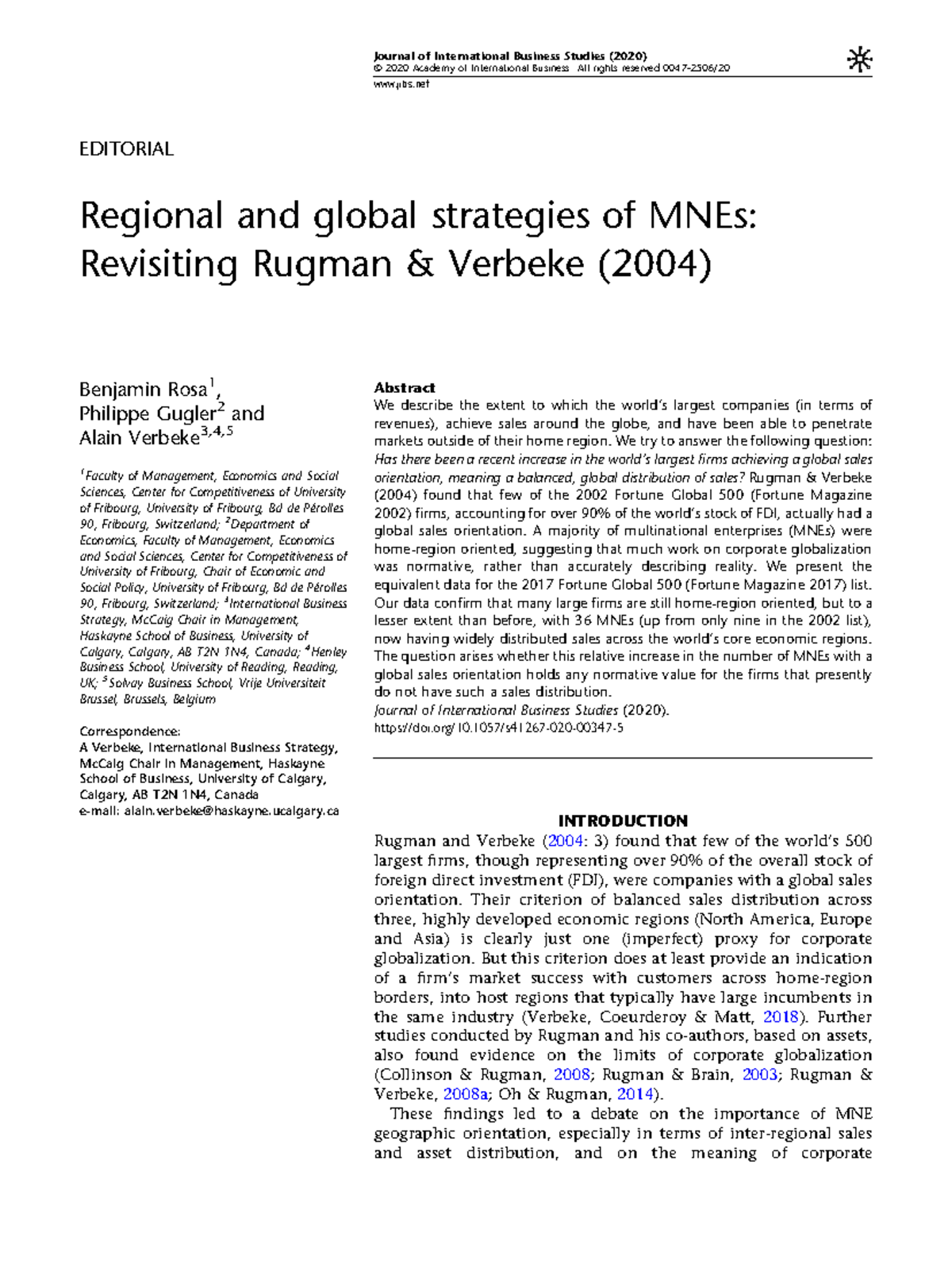 Rosa-Gugler-Verbeke (2020) - Revisiting MNE Global Sales Orientation ...
